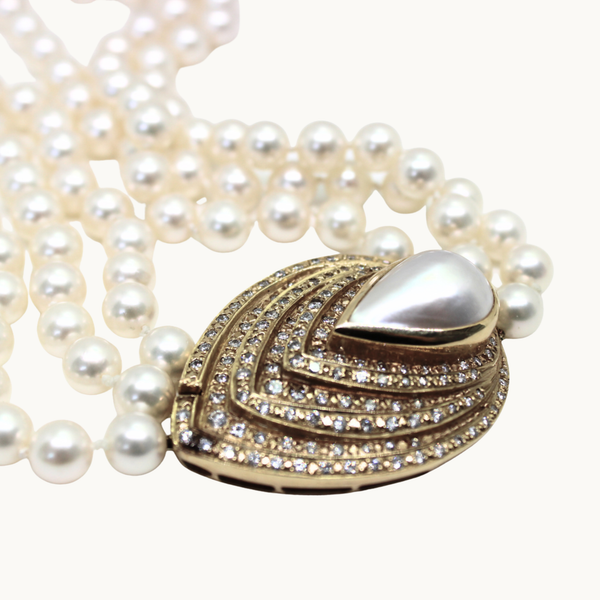 Collier de perles en Or jaune 14K avec perles Mabé et Diamants