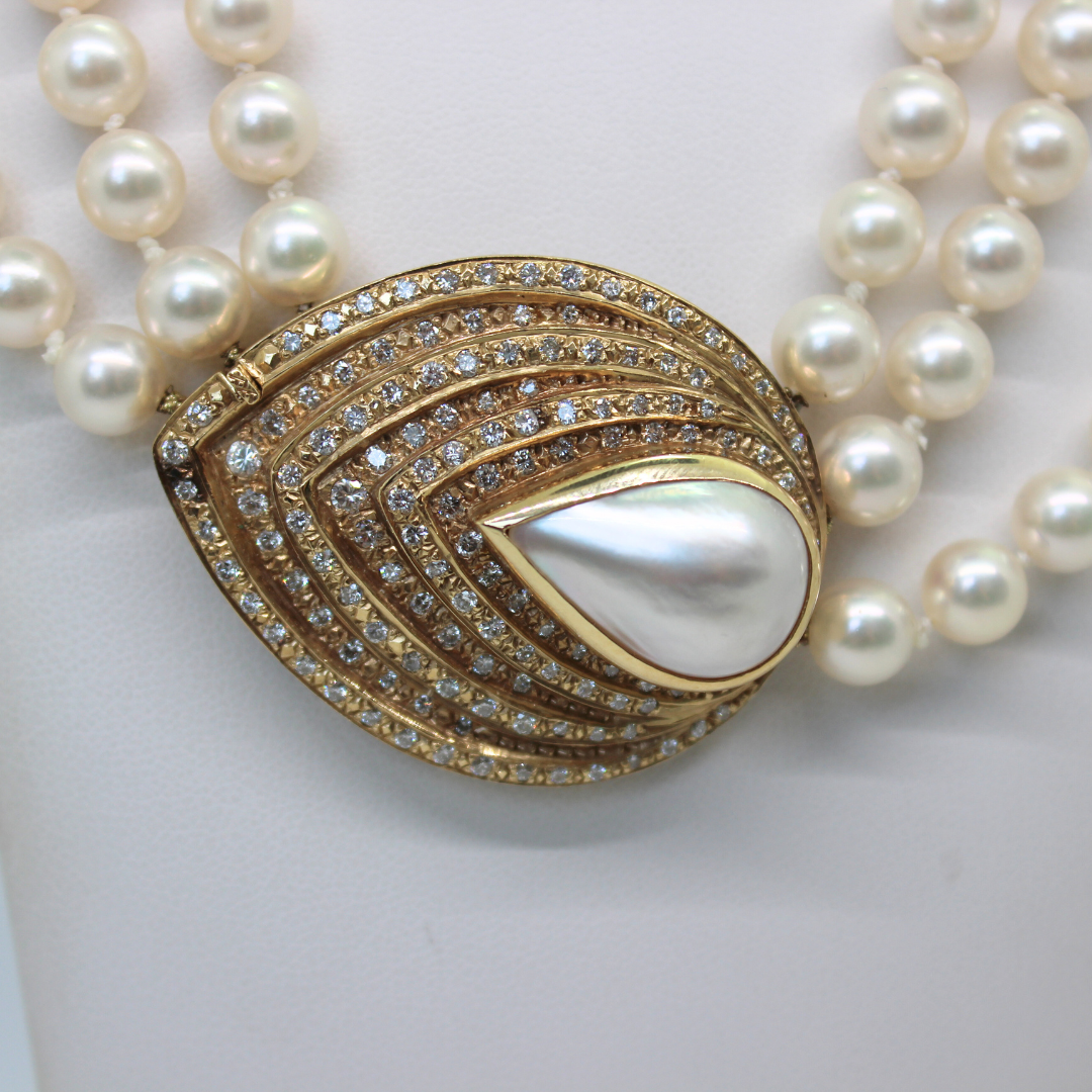 Collier de perles 3 rangs avec perle Mabé et diamants – Gemwheel - La ...