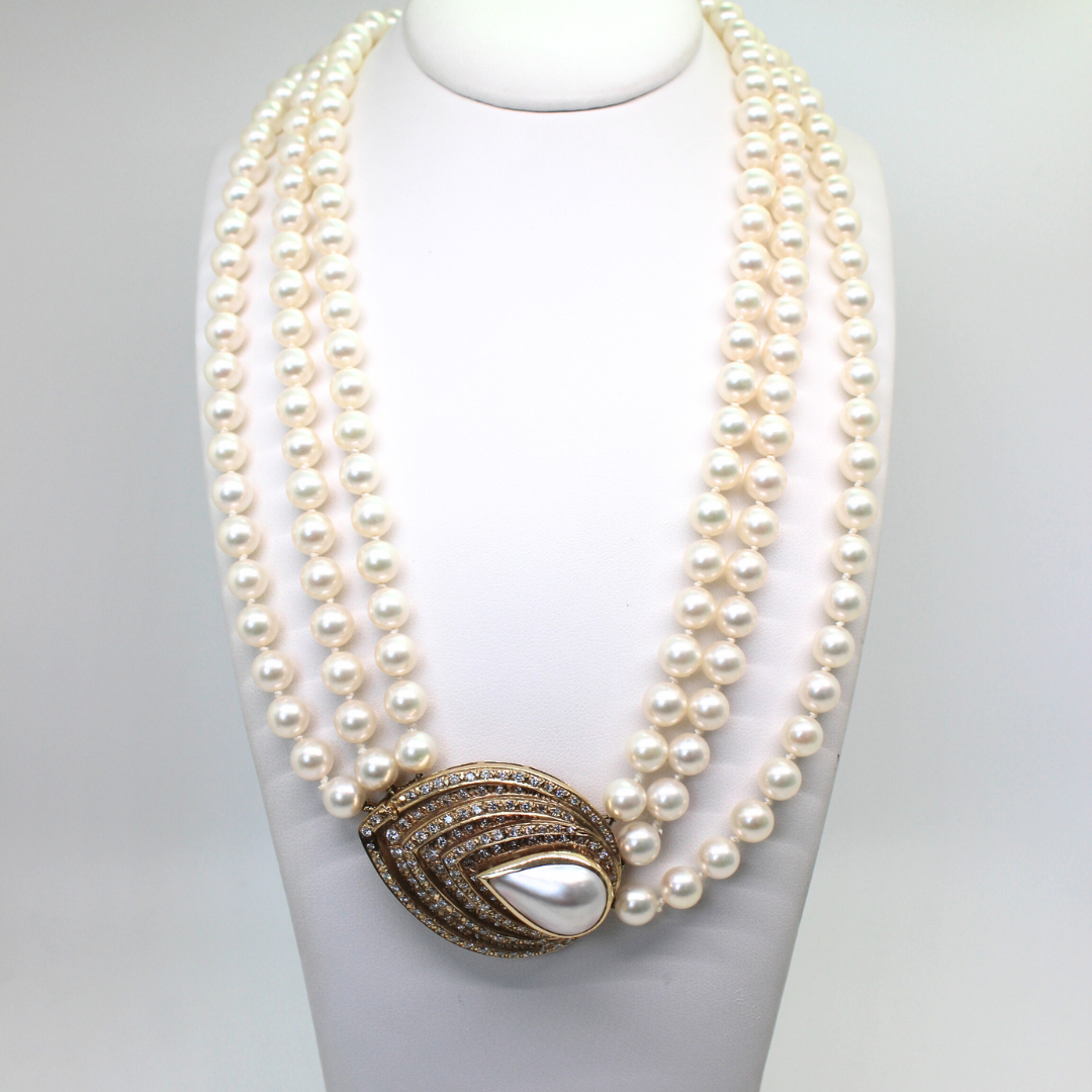 Collier de perles 3 rangs avec perle Mabé et diamants – Gemwheel - La ...