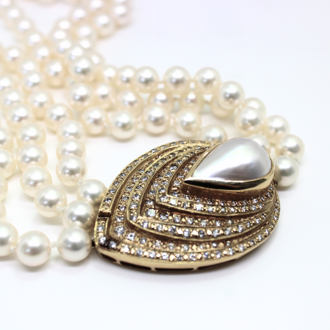 Collier de perles 3 rangs avec perle Mabé et diamants – Gemwheel - La ...